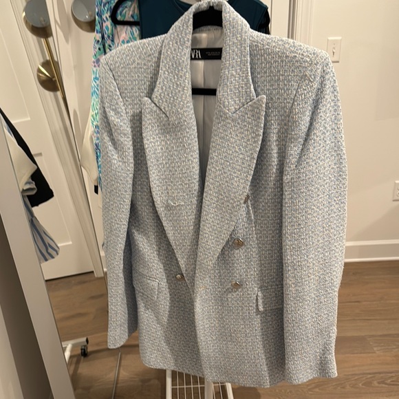 Zara | Jackets & Coats | Zara Light Blue Tweed Blazer | Poshmark
